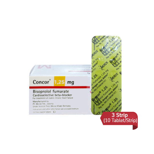 Concor 1.25 mg 3 Strip (10 Tablet/Strip) - Obat Rutin - Kegunaan, Efek ...