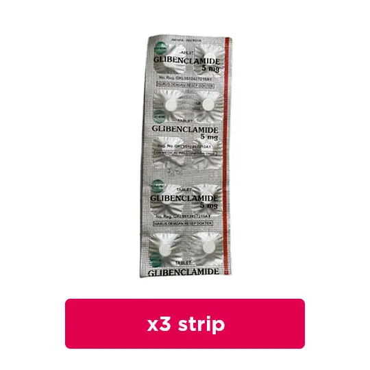 Glibenclamide 5 mg 3 Strip (10 Kaplet/Strip) - Obat Rutin - Kegunaan ...