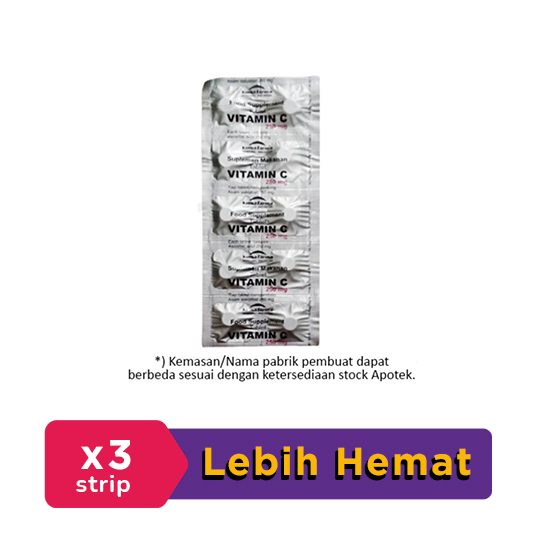 Vitamin C 250 mg 3 Strip (10 Tablet/Strip) - Hemat Borongan - Kegunaan ...