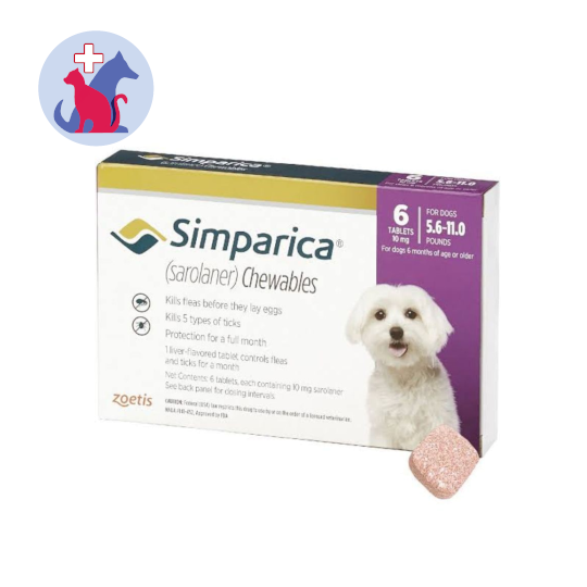Simparica (Sarolaner) Chewables Tablet For Dogs 5.6-11.0 Pounds 10 mg ...