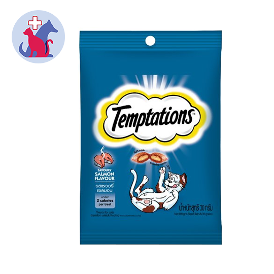 Temptations Snack Kucing rasa Savoury Salmon 30 g - Kegunaan, Efek ...