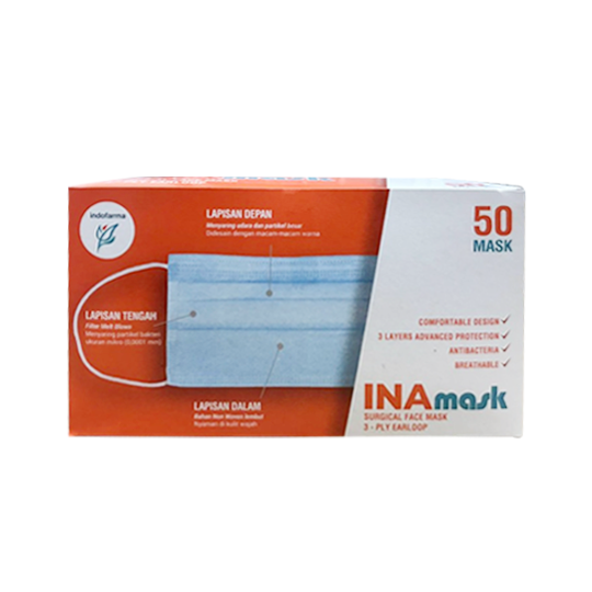 INAmask Surgical Face Mask Blue 50 Pieces - Kegunaan, Efek Samping ...