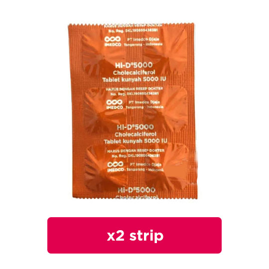 Hi-D 5000 Vitamin D3 2 Strip (6 Tablet Kunyah/Strip) - Hemat Borongan ...