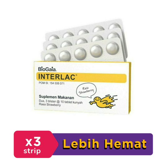 Interlac Kunyah Rasa Strawberry 3 Strip (10 Tablet/Strip) - Hemat ...