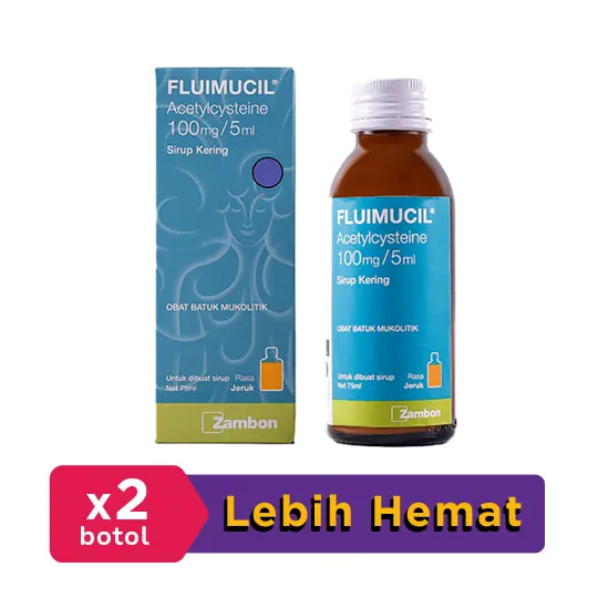 Fluimucil Dry Syrup 75 ml 2 Botol - Hemat Borongan - Kegunaan, Efek ...