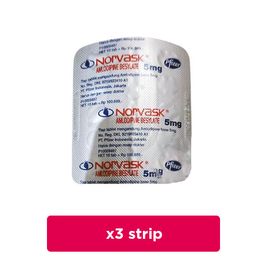 Norvask 5 mg 3 Strip (10 Tablet/Strip) - Obat Rutin - Kegunaan, Efek ...