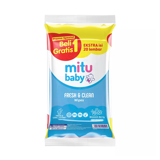 Mitu Baby Fresh & Clean Blue Wipes 40 Pieces + 20 Pieces (Buy 1 Get 1 ...