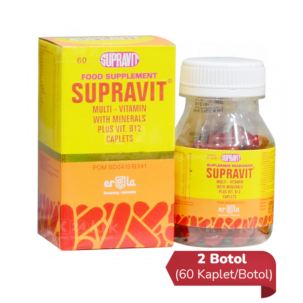 Supravit 2 Botol (60 Kapsul/Botol) - Hemat Borongan - Kegunaan, Efek Samping, Dosis dan Aturan ...