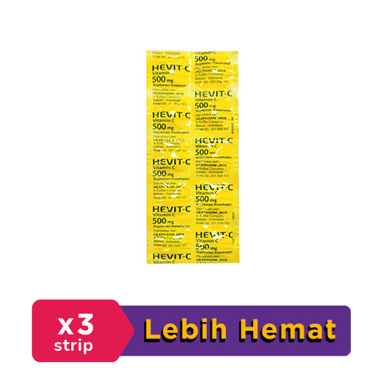 Hevit-C Vitamin C 500 mg 3 Strip (10 Tablet/Strip) - Hemat Borongan ...